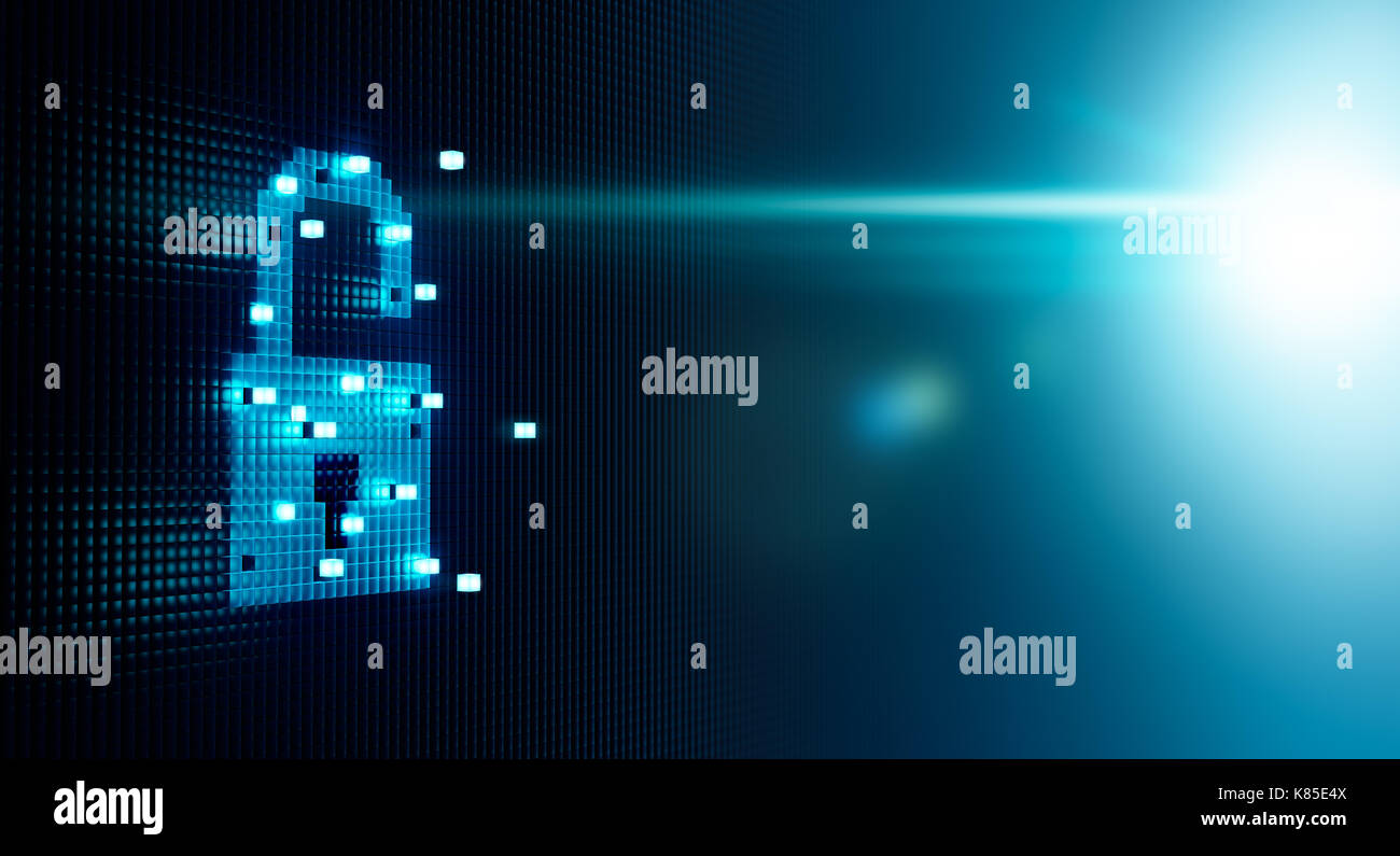Cube forming digital lock icon, security concept Stock Photo - Alamy