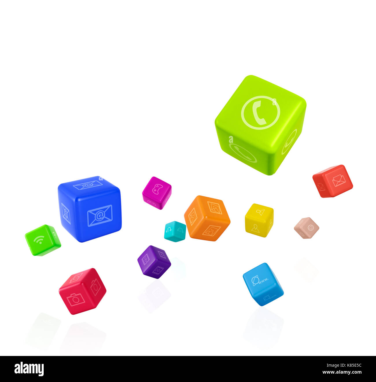 Colorful cubes with app icons on white background Stock Photo - Alamy