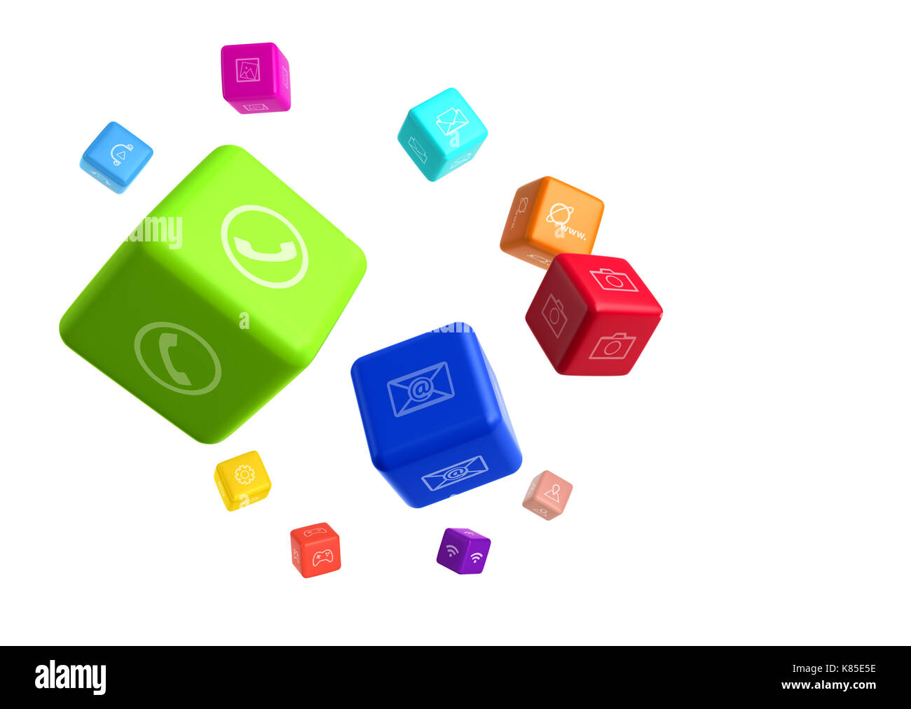 Colorful cubes with app icons on white background Stock Photo - Alamy