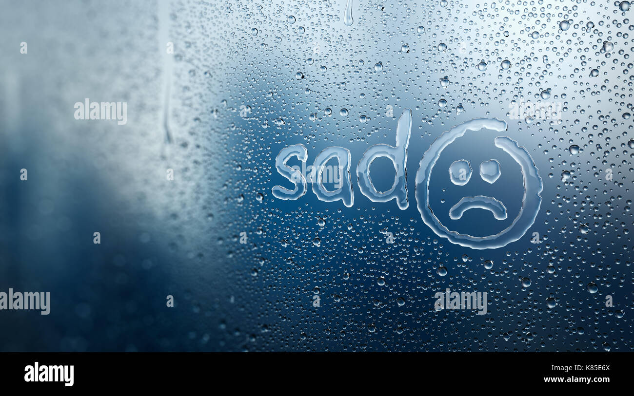 Sad emotion on condensation glass Stock Photo - Alamy