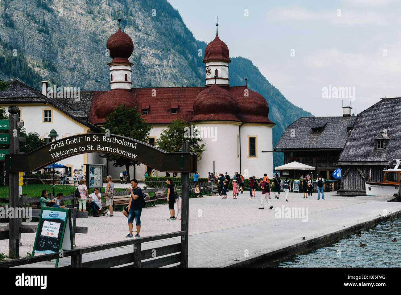 Scenic view of St Bartholomew church in Konigssee lake Stock Photo - Alamy