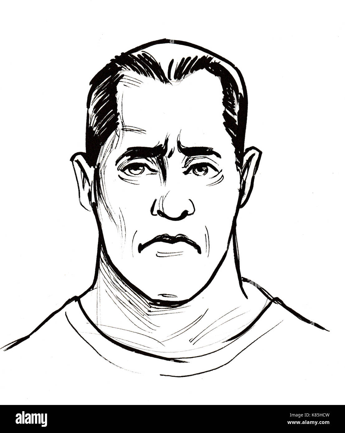 Serious looking man. Ink black and white drawing Stock Photo - Alamy