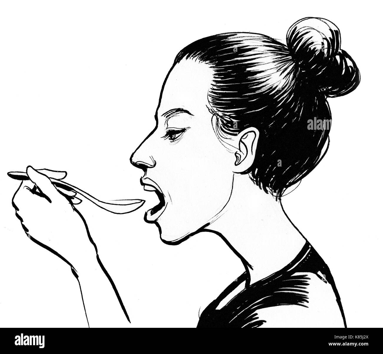 Girl mouth spoon Black and White Stock Photos & Images - Alamy