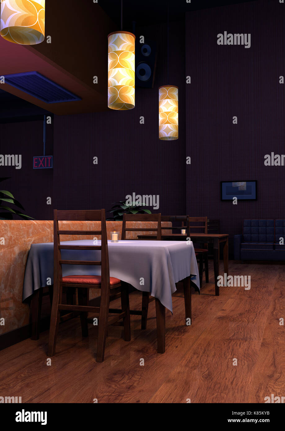 3D rendering of a luxury night lounge bar in a purple light Stock Photo ...