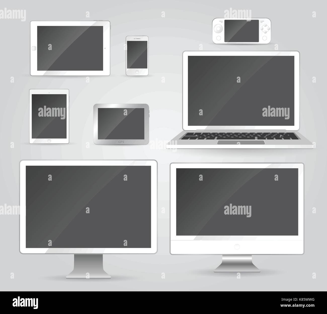 Electronic devices - modern vector objects isolated clip art on grey ...