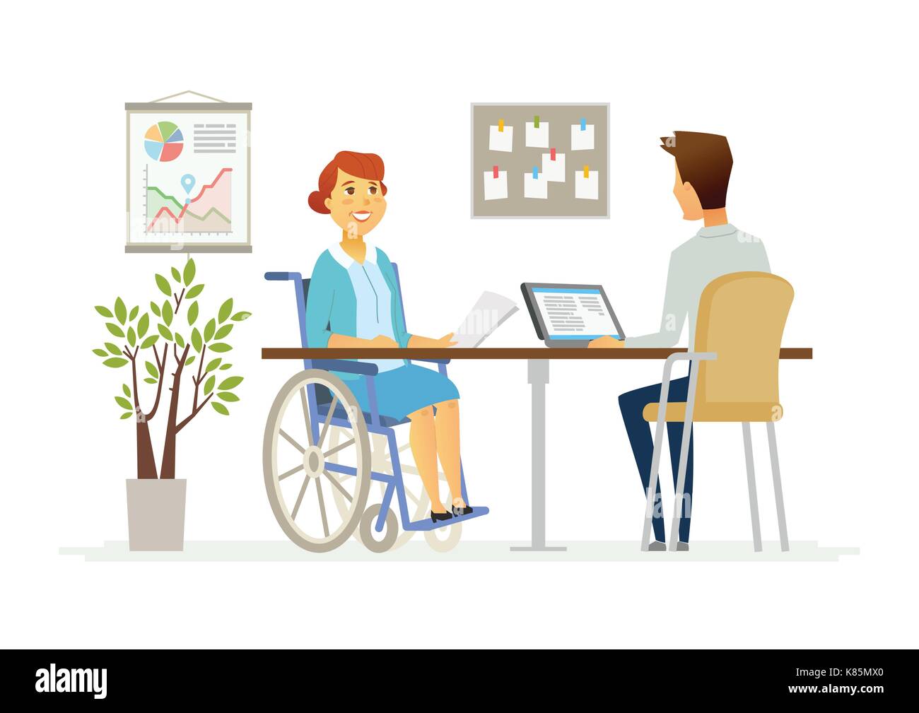 Disabled woman in the office - modern cartoon people characters ...