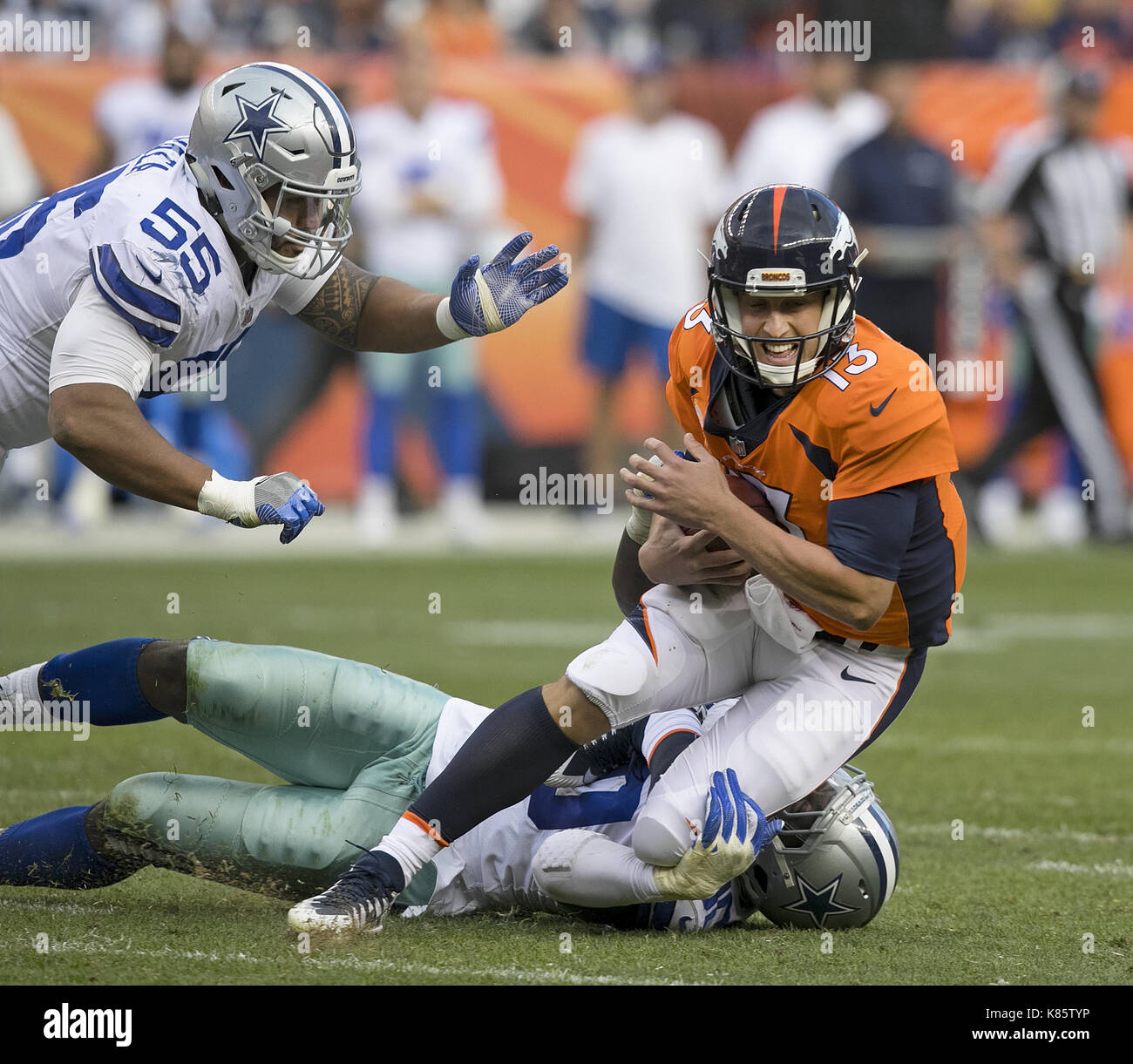 Denver, Colorado, USA. 17th Sep, 2017. Broncos QB TREVOR SIEMIAN gets ...