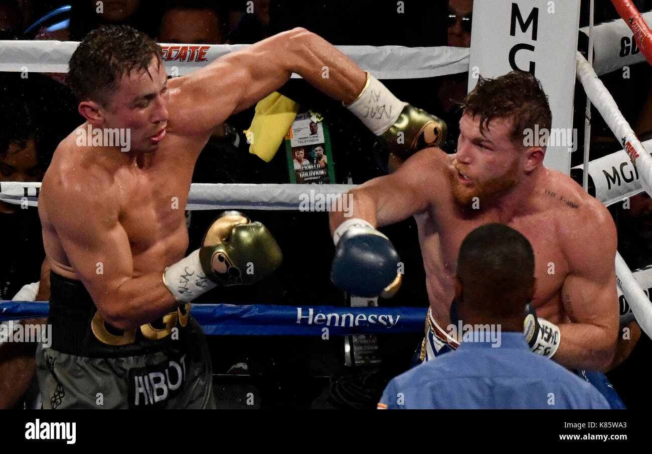 Las Vegas, NV, USA. 16th Sep, 2017. (In gray trunks) GGG goes 12 rounds ...