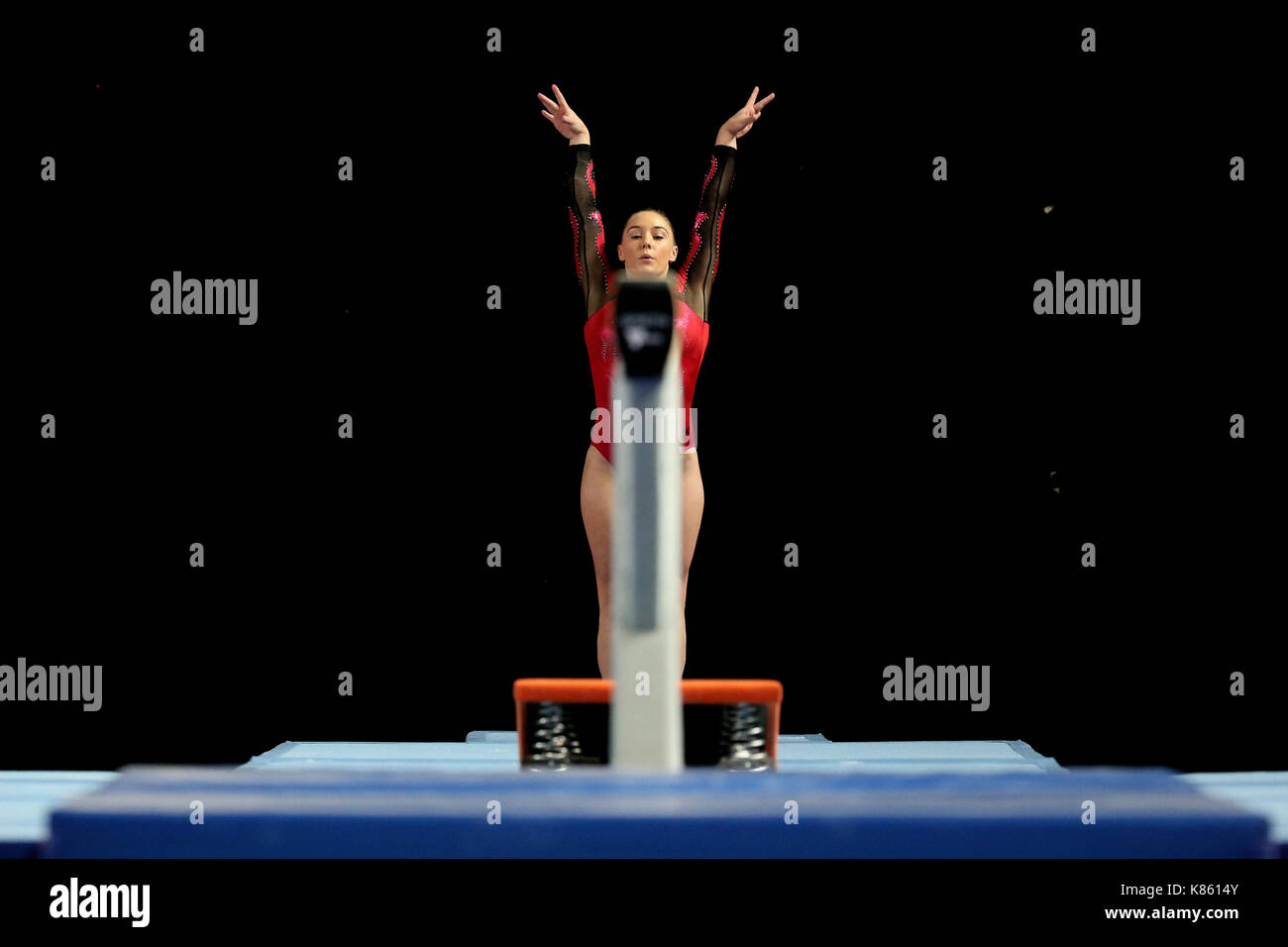 Emily Little (AUS) prepares to compete in a Woman`s Beam Exercise ...