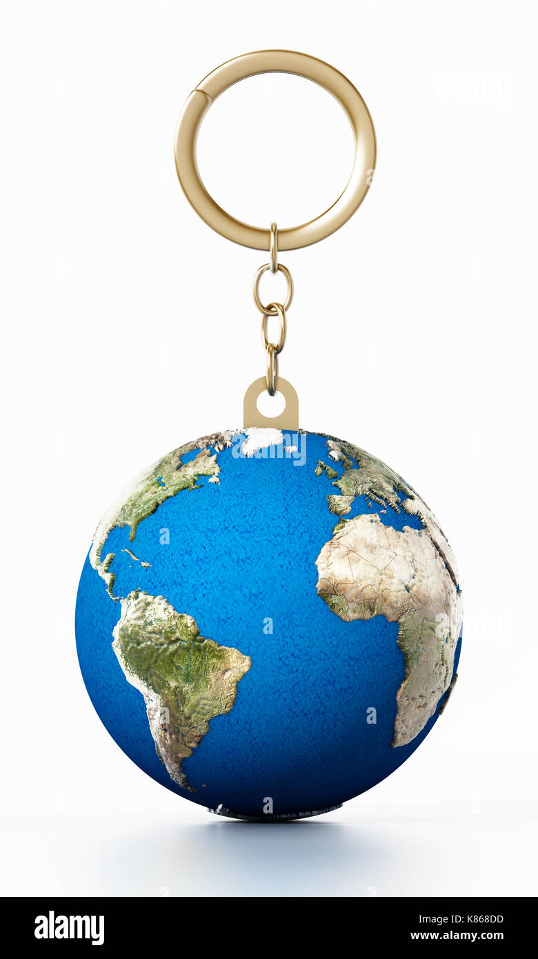 3D earth connected to keychain. 3D illustration Stock Photo - Alamy
