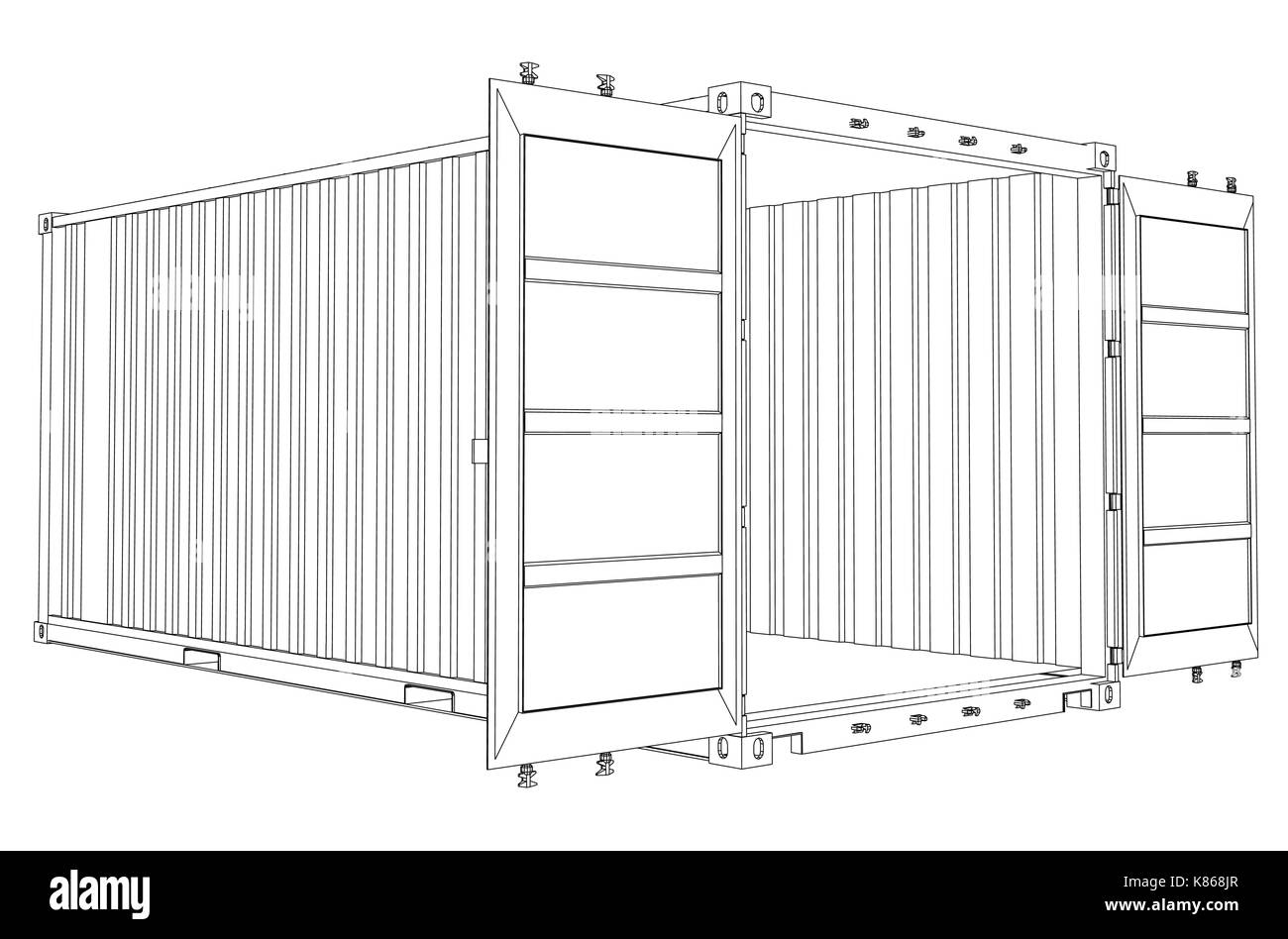 Open Empty Cargo Container. Wire-frame style Stock Vector Image & Art ...