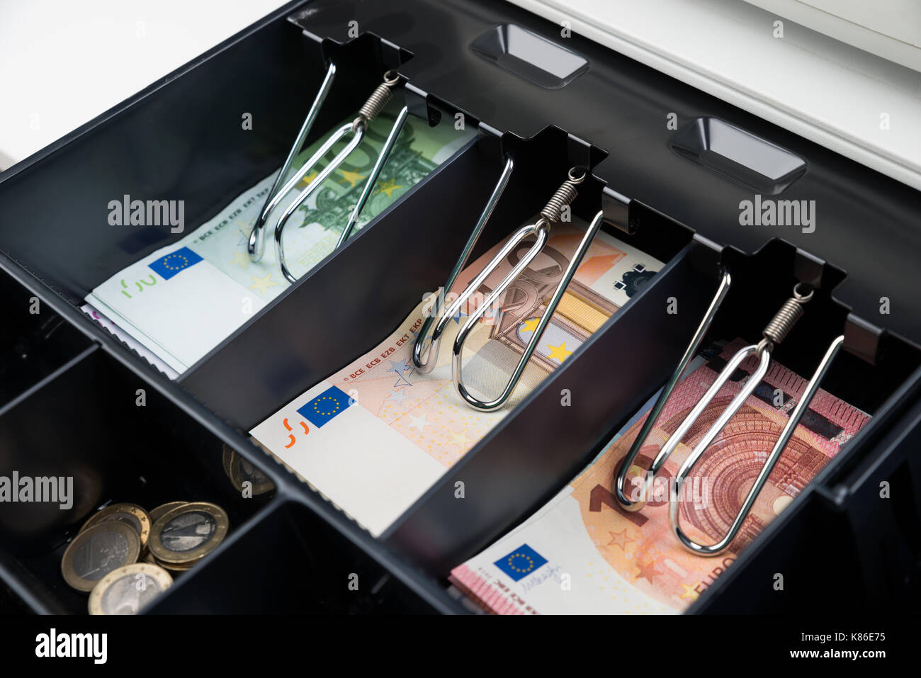 Close-up Of Coins And Banknote In Open Cash Register Stock Photo - Alamy