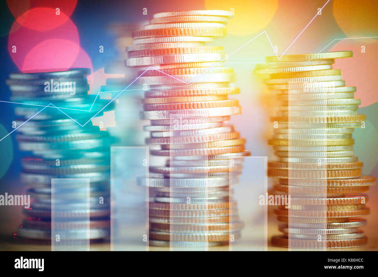 graph on rows of coins for finance and banking concept Stock Photo - Alamy