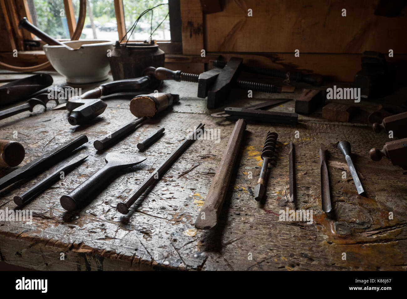 A table of vintage tools Stock Photo - Alamy