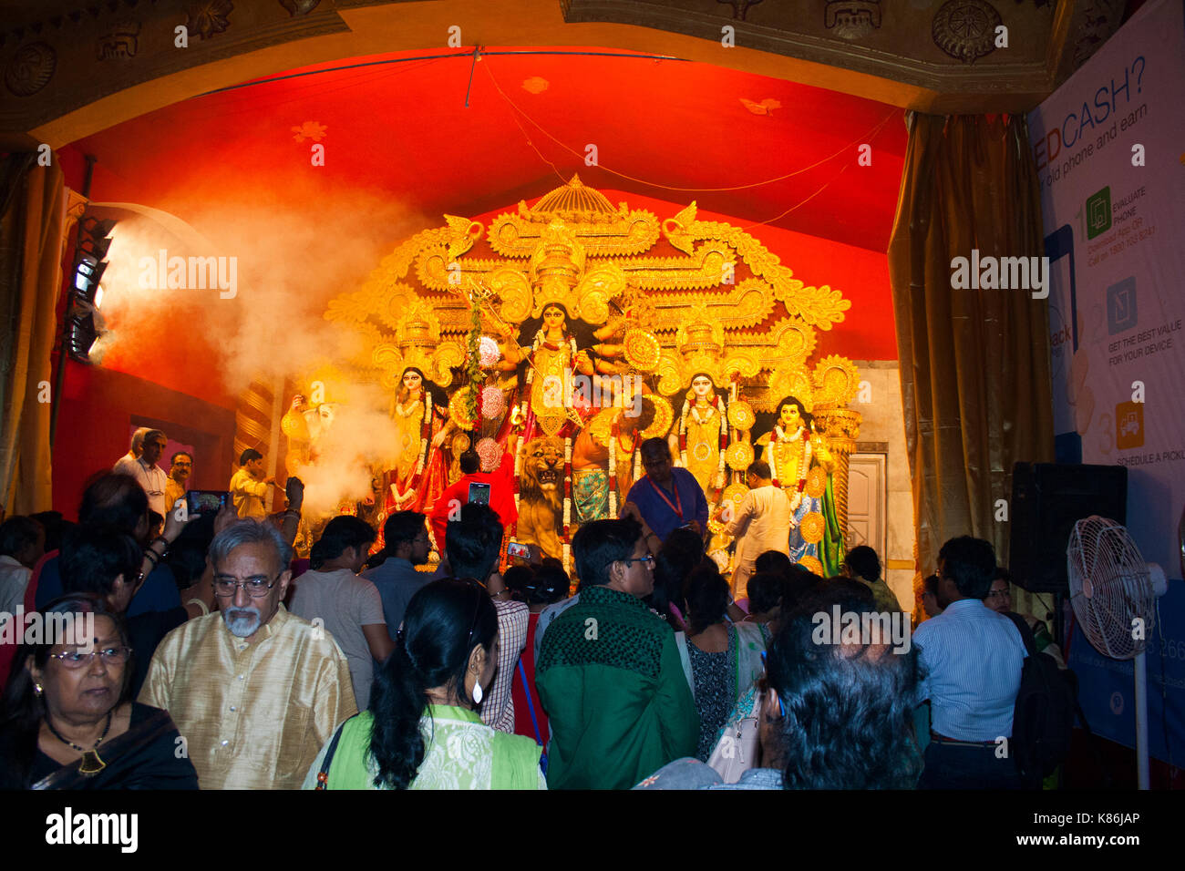 Goddess Durga, a modern display at Banani Puja Mandap, during the Hindu ...