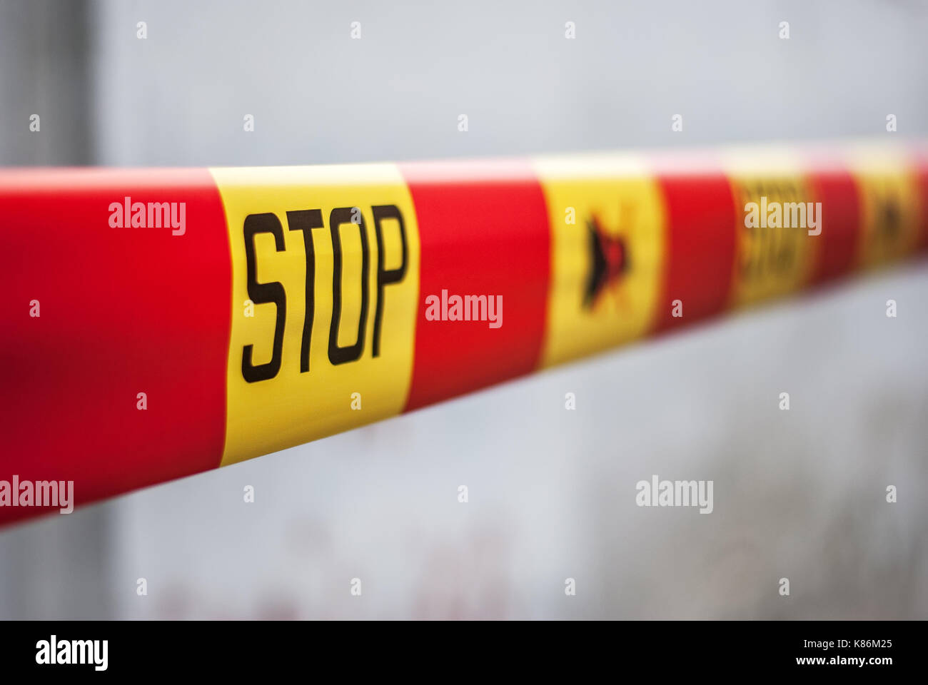 Stop sign ribbon on a construction site Stock Photo - Alamy