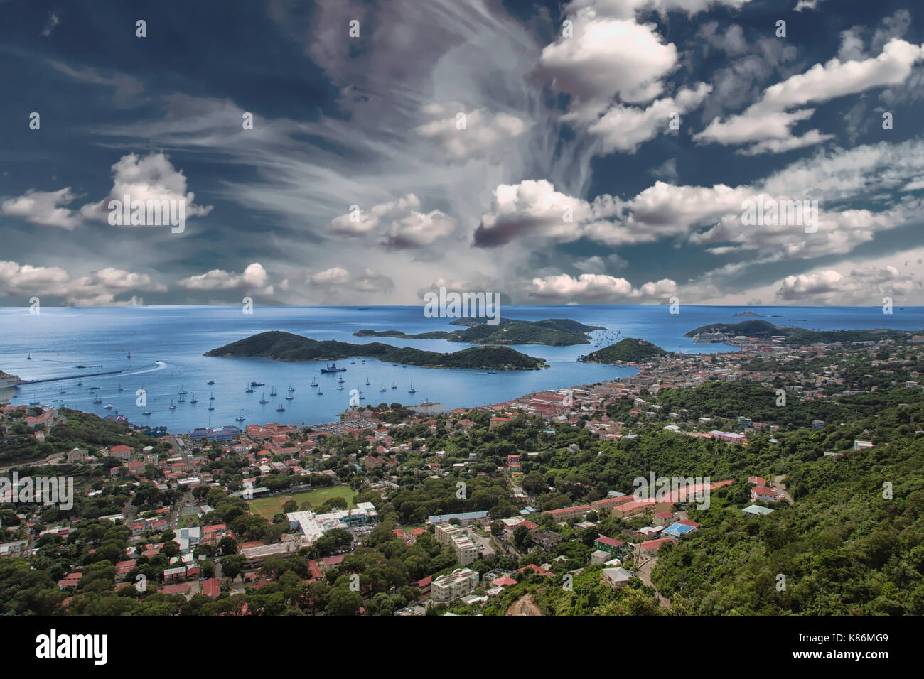City on St Thomas Bay from Mountains Stock Photo - Alamy