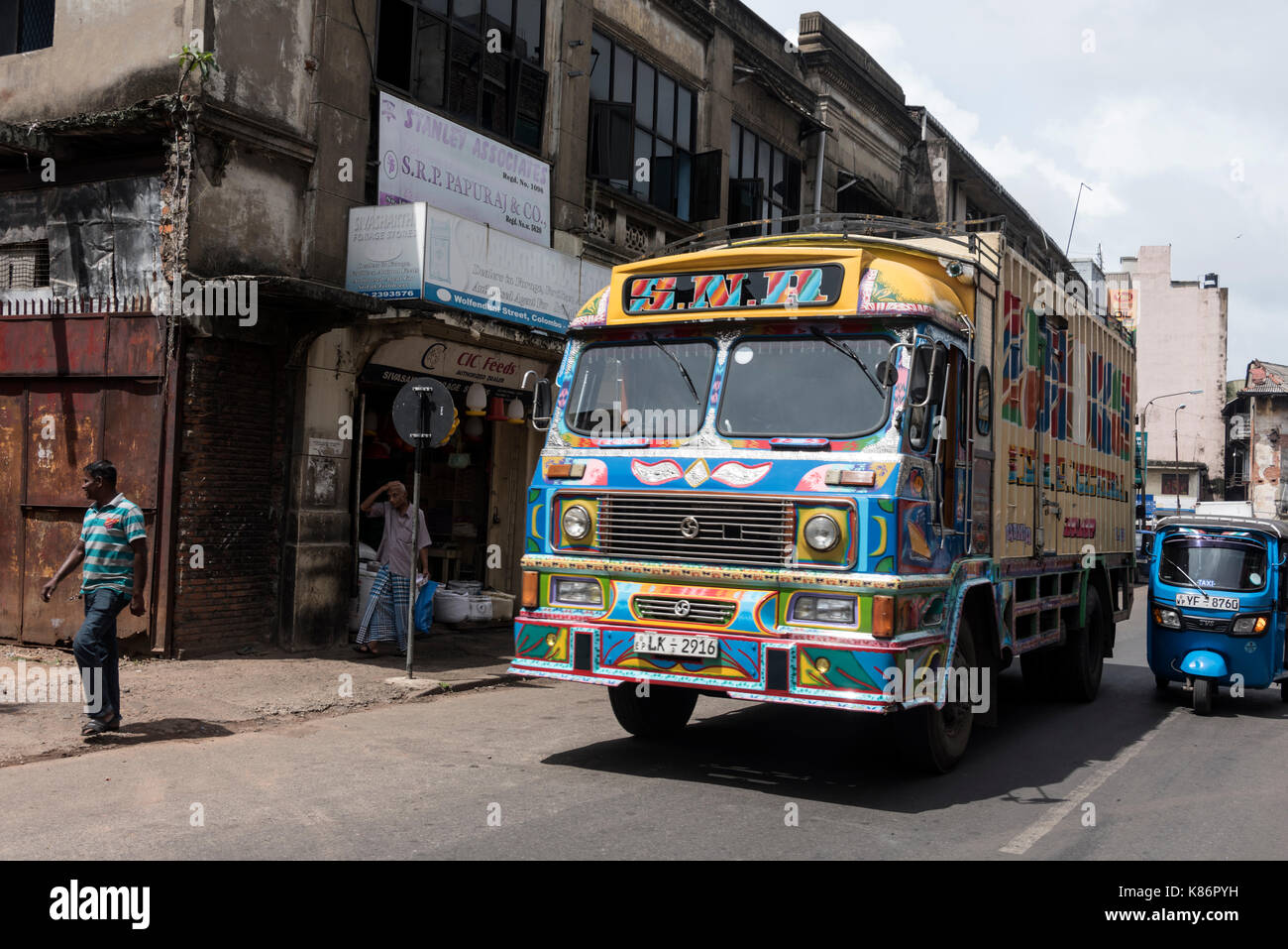 A hand-painted delivery truck decorated with different colours at the ...