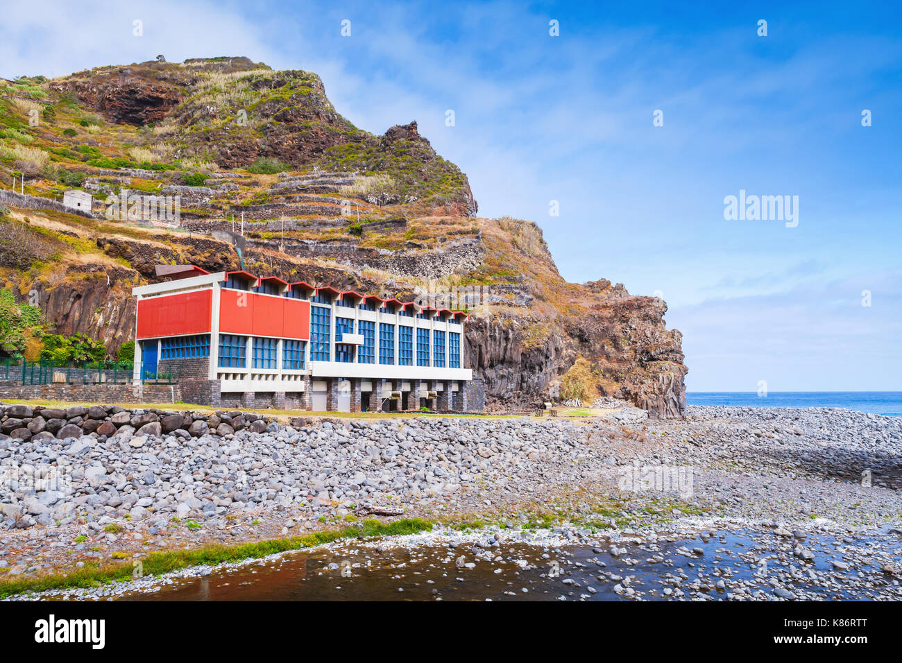 Old hydroelectric power station building in Ribeira da Janela town ...