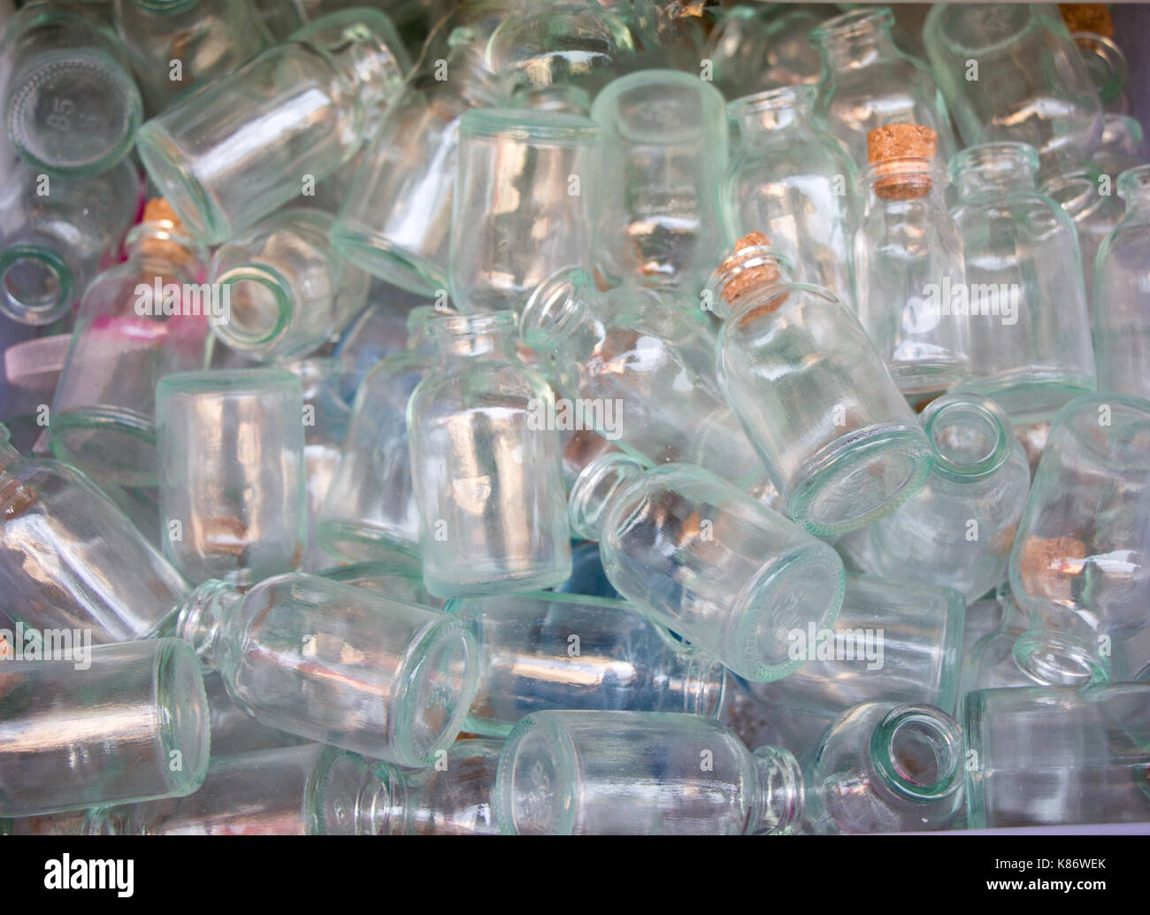 Set of Empty small transparent bottles in a box Stock Photo - Alamy