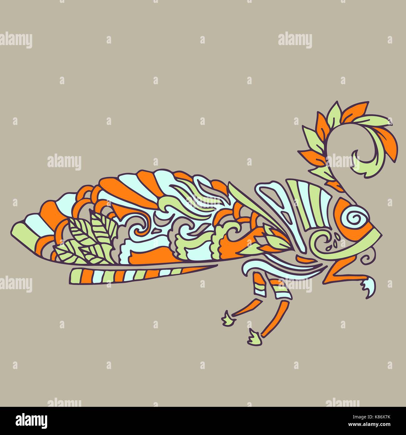 Moth with ethnic floral ornaments. Zentagle pattern. Vector doodle ...