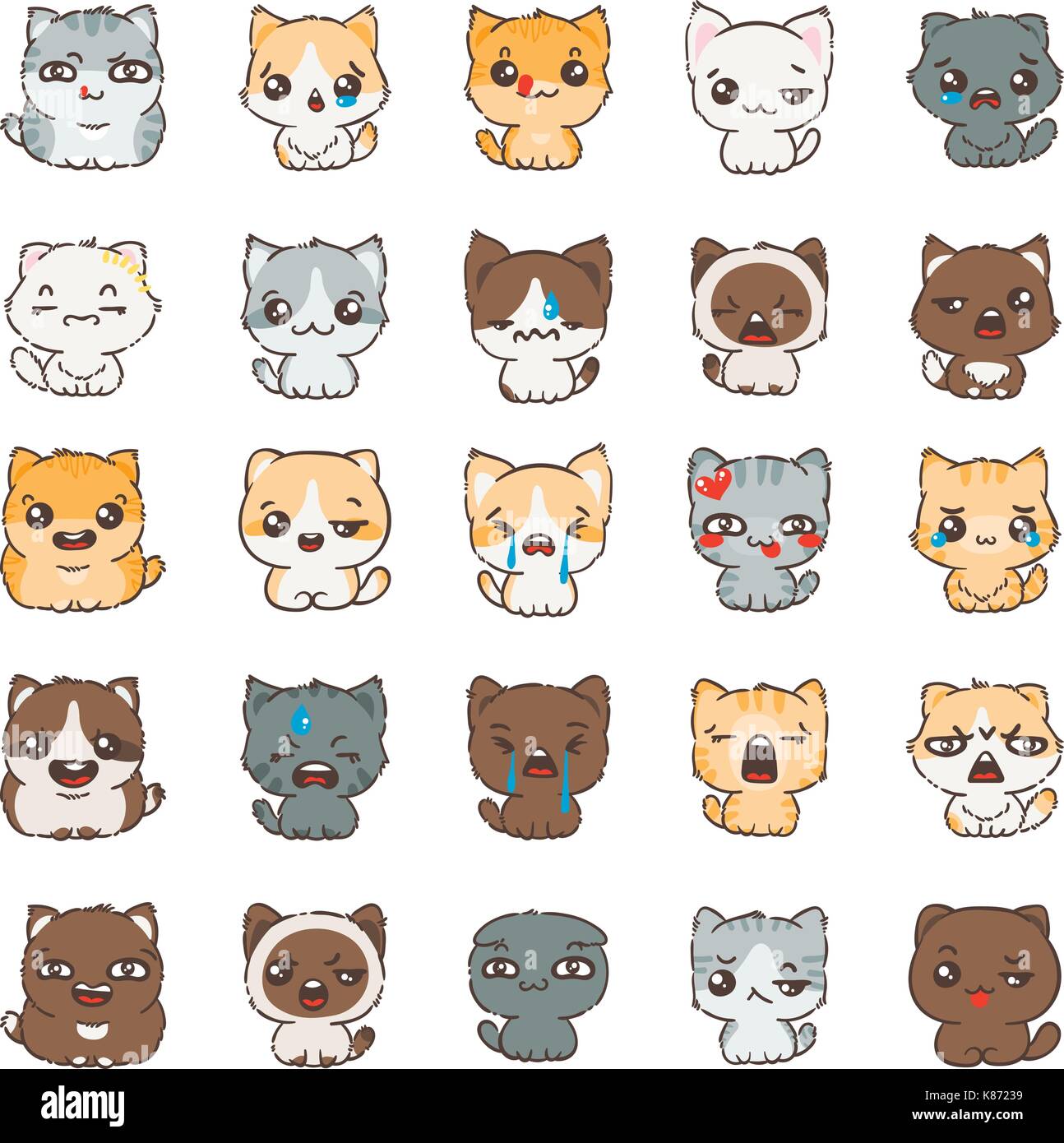 Cute cartoon cats and dogs with different emotions. Sticker collection ...