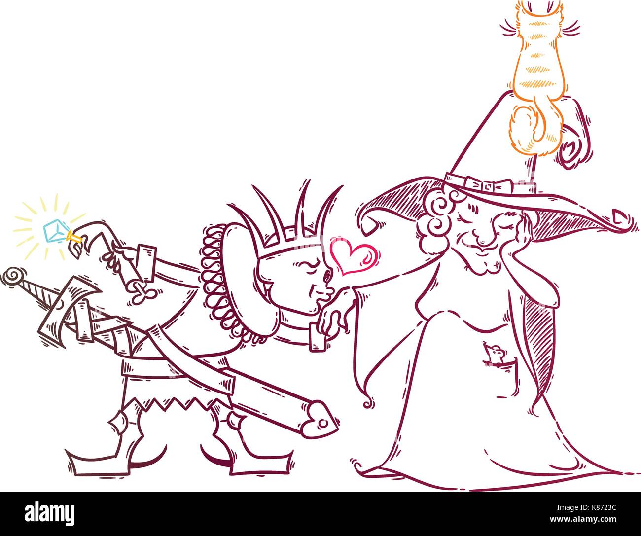 Cute cartoon with witch and lich. Love in happy Halloween. Illustration ...