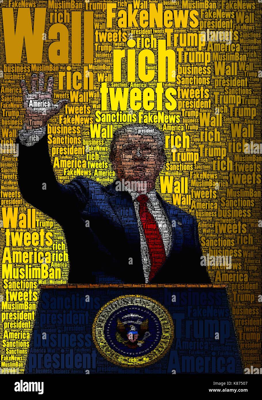 President Trump concept art cover, made with political words only Stock ...
