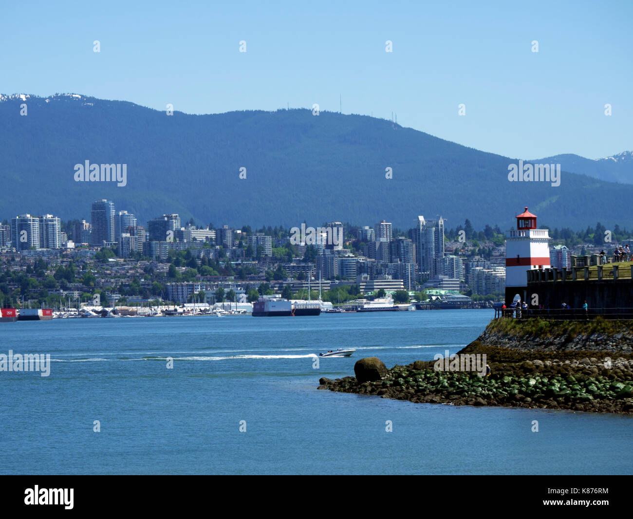 Brockton Point lighthouse and Burrard Inlet, Vancouver, BC, Canada ...