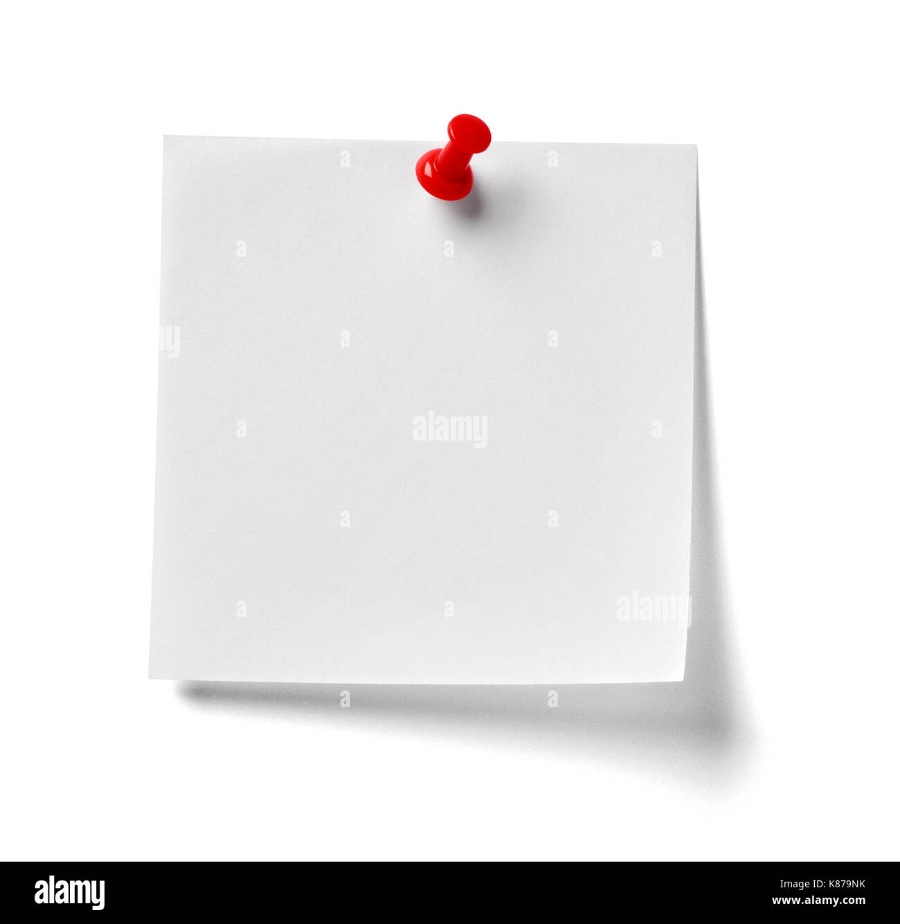 close up of a note paper with a red push pin on white background Stock ...
