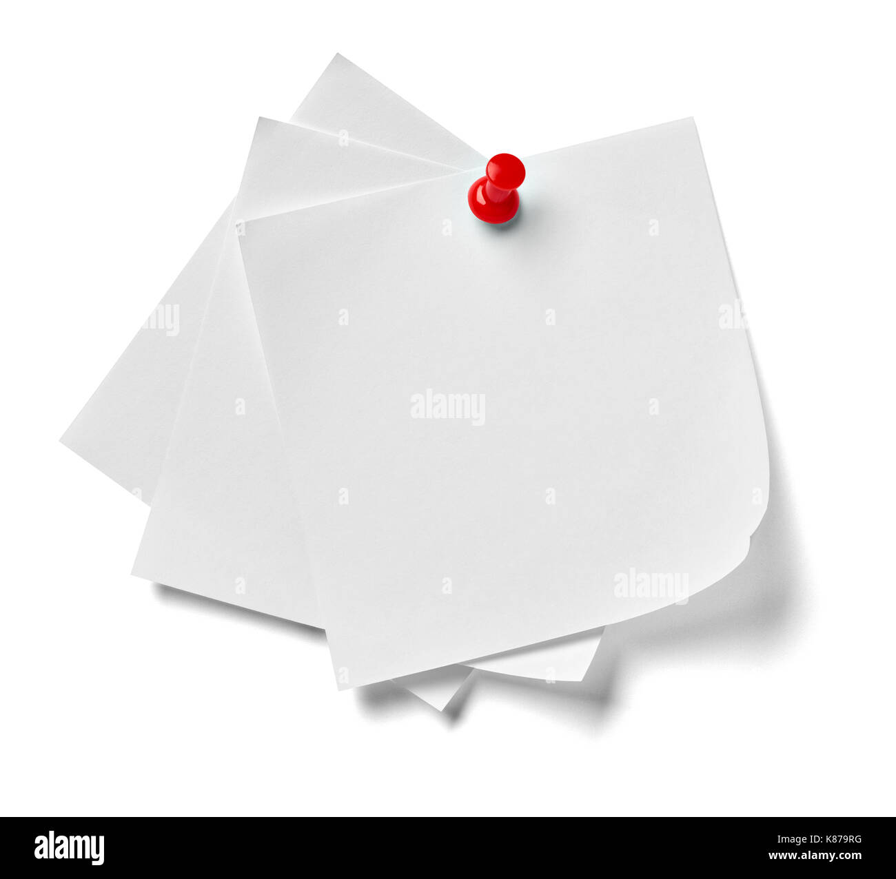close up of a note paper with a red push pin on white background Stock ...