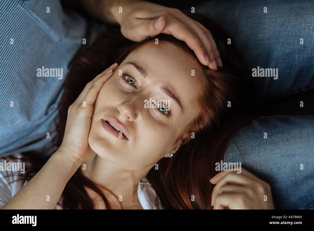 Cheerless upset woman suffering hi-res stock photography and images - Alamy