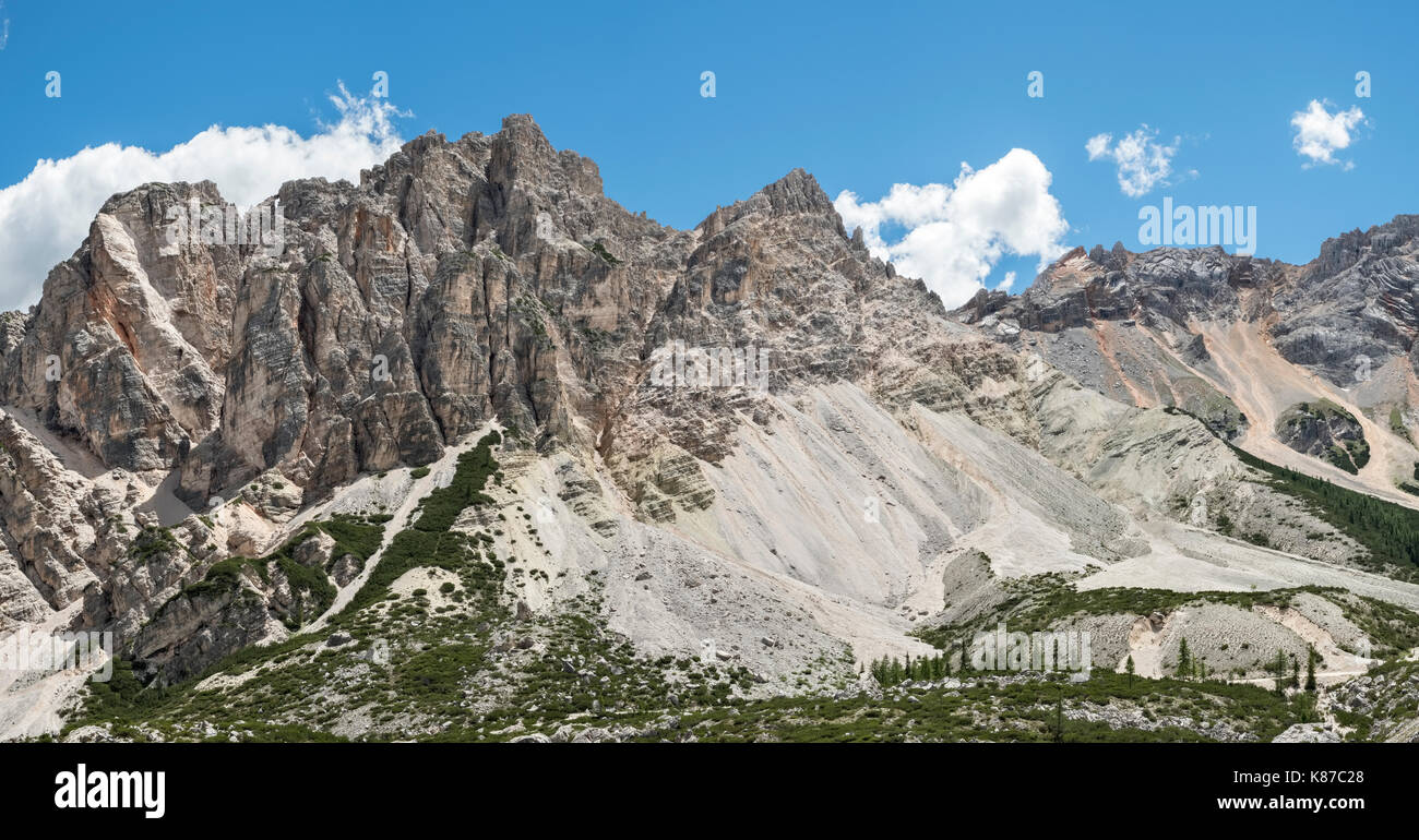 The Dolomites, Northern Italy. On the Alta Via 1 in the Fanes valley ...