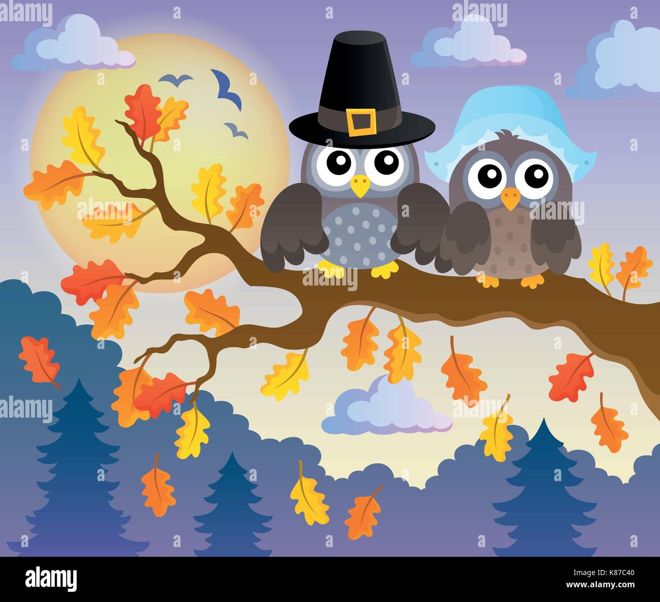 Thanksgiving owls thematic image 2 - eps10 vector illustration Stock ...