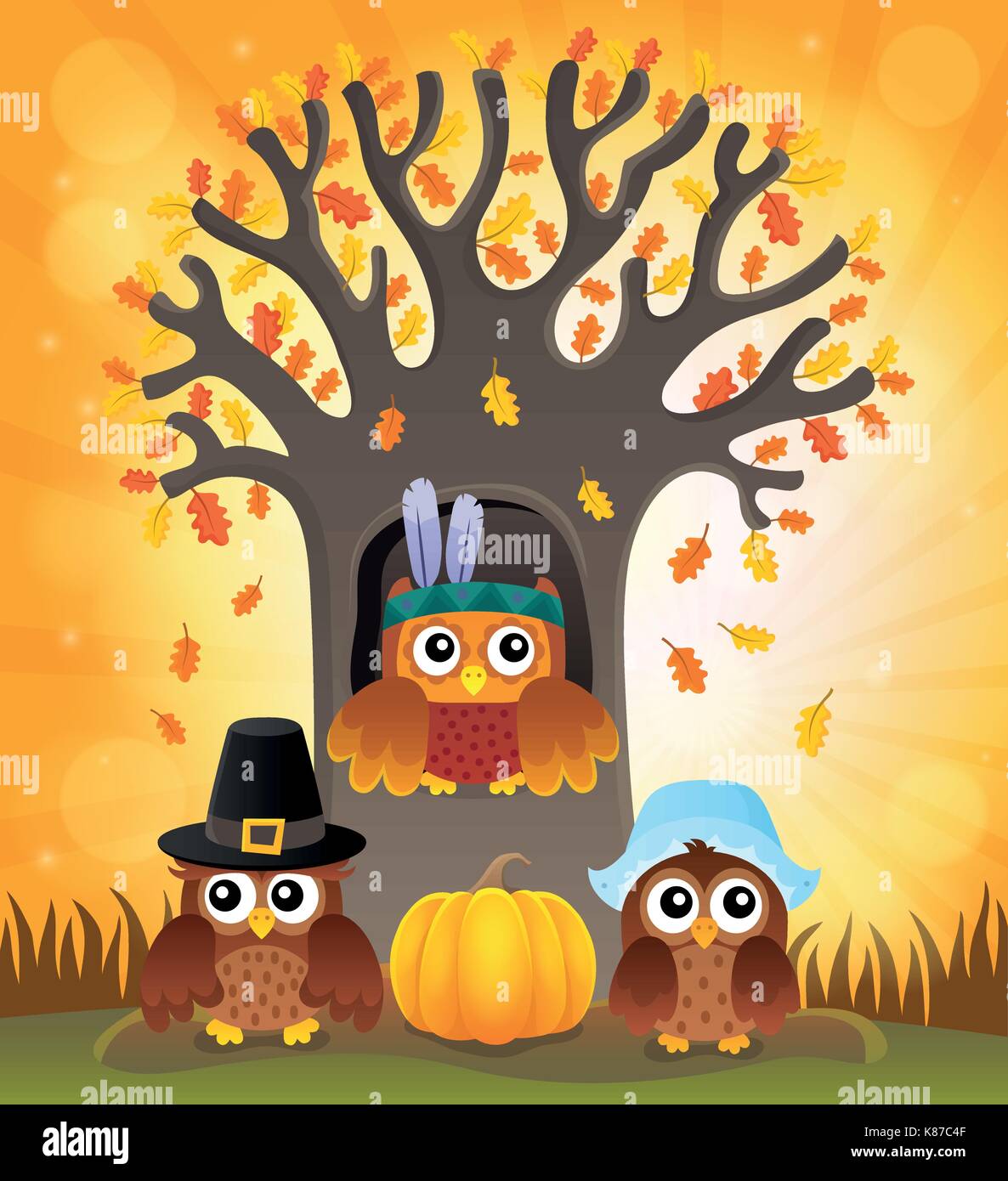 Thanksgiving owls thematic image 6 - eps10 vector illustration Stock ...