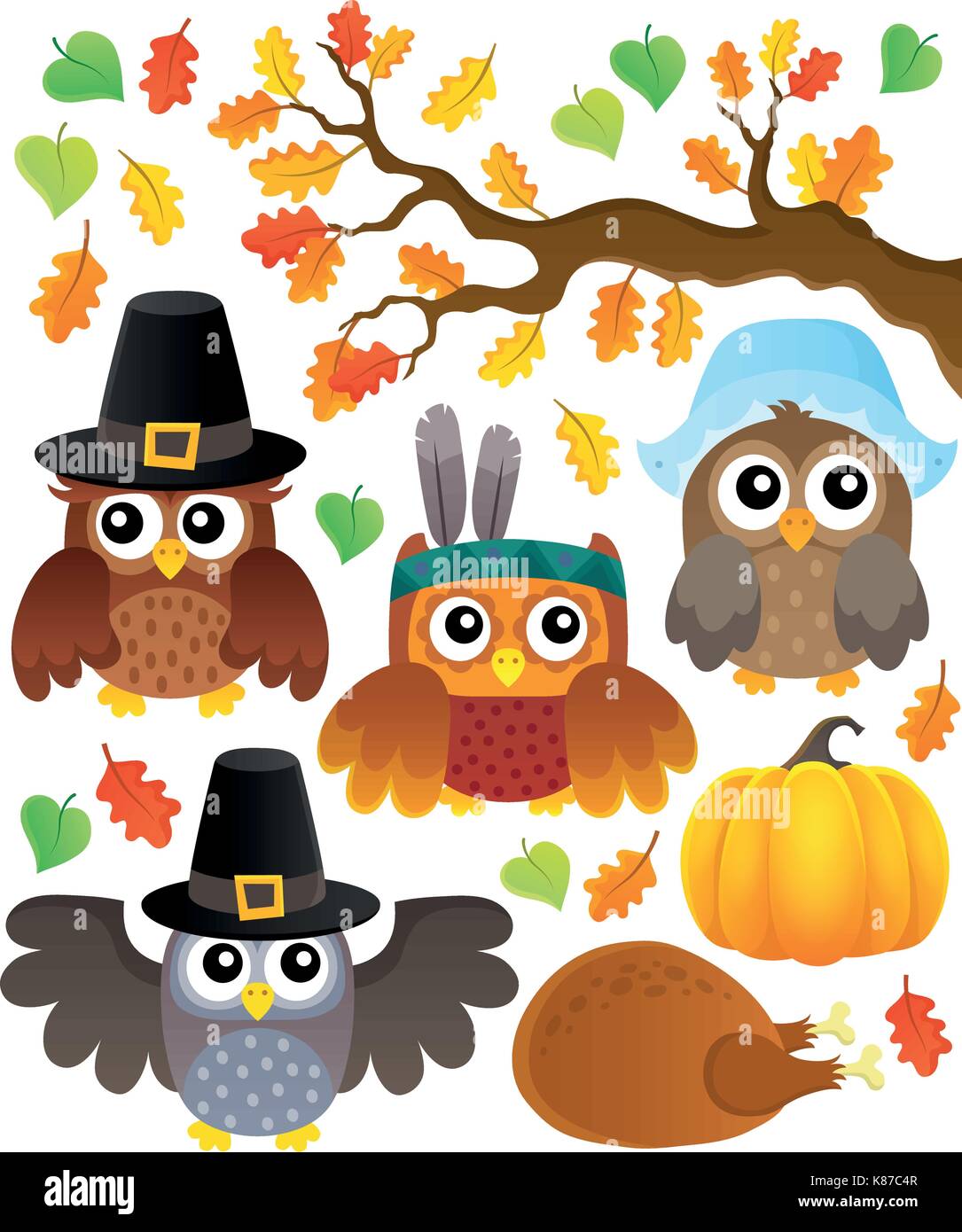 Thanksgiving owls thematic set 1 - eps10 vector illustration Stock ...