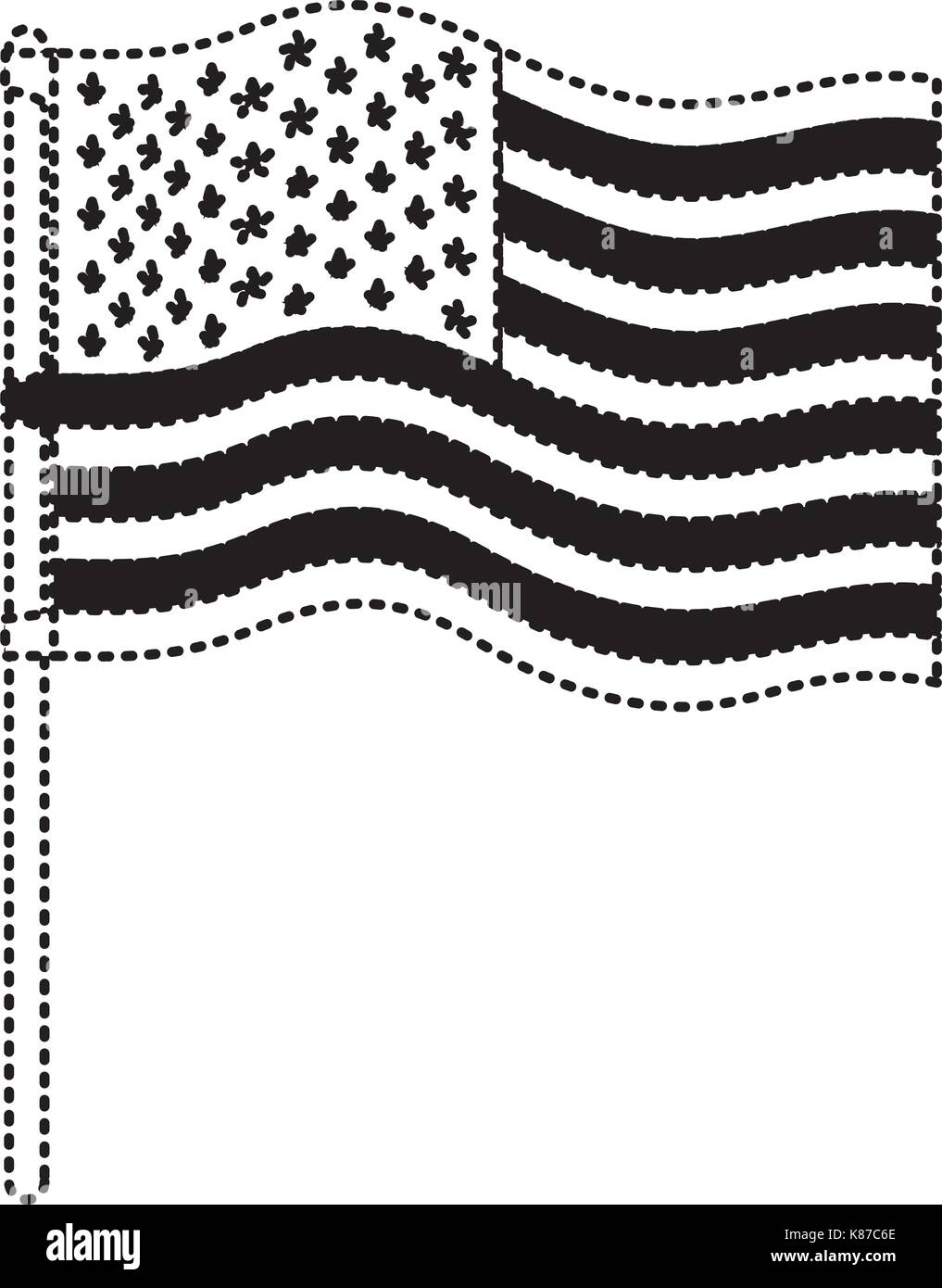 flag united states of america in flagpole wave in dotted monochrome ...
