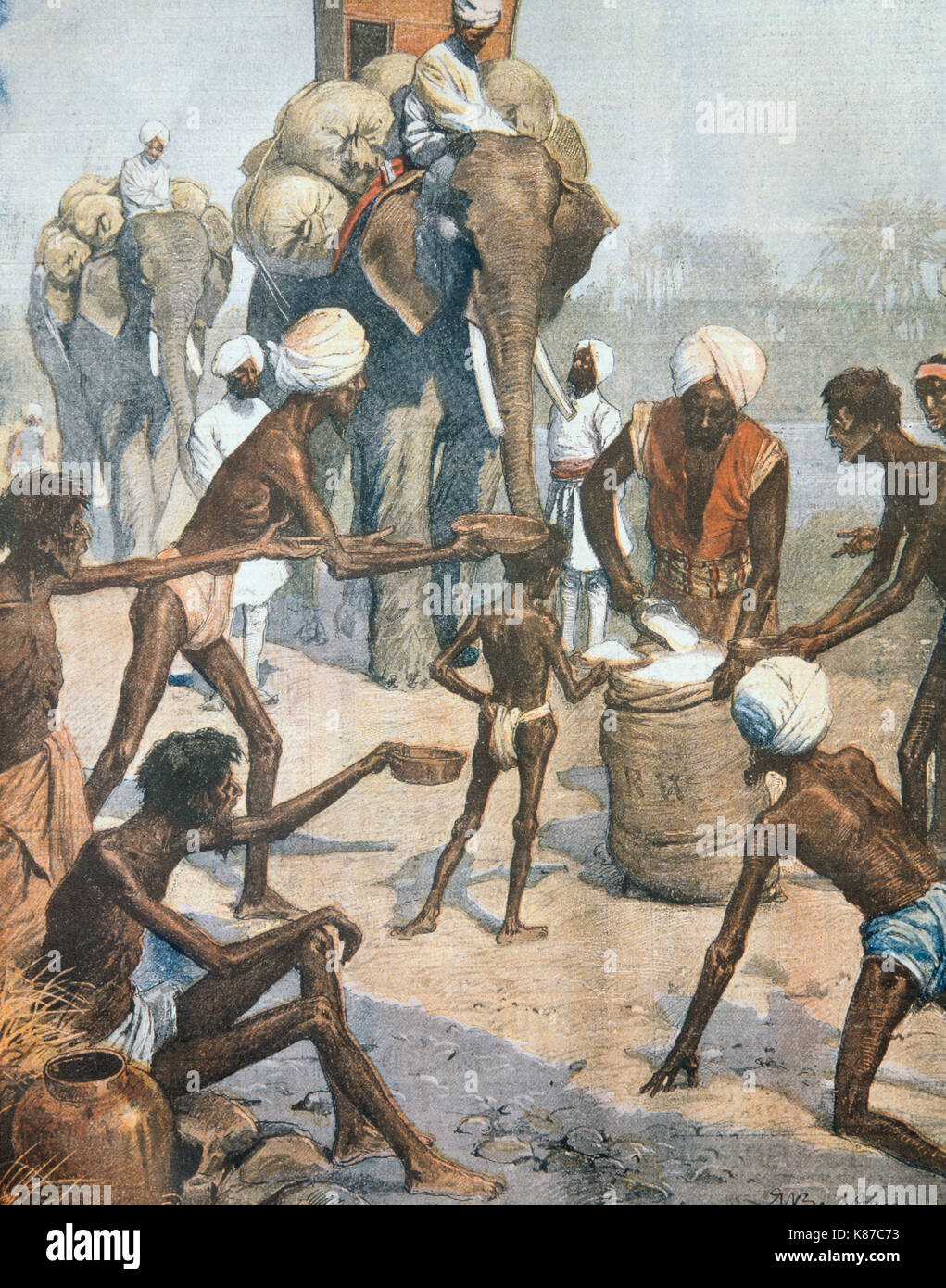 Distribution of rice in the streets of Bombay during famine in India ...