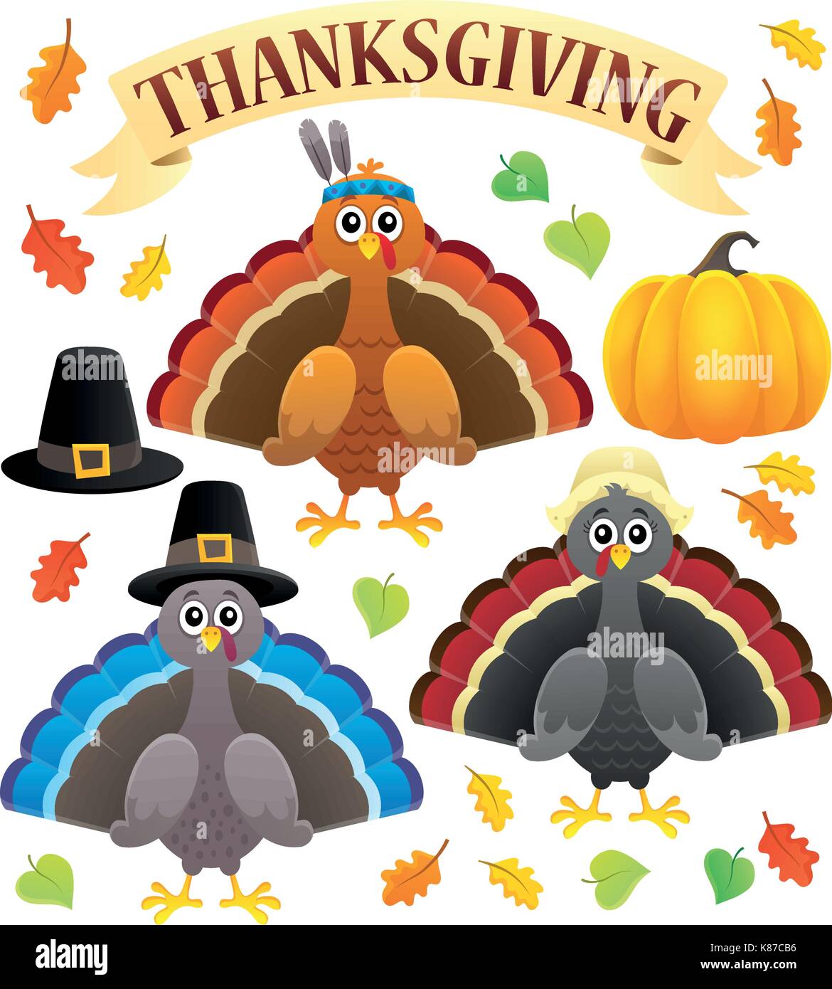Thanksgiving turkeys thematic set 1 - eps10 vector illustration Stock ...