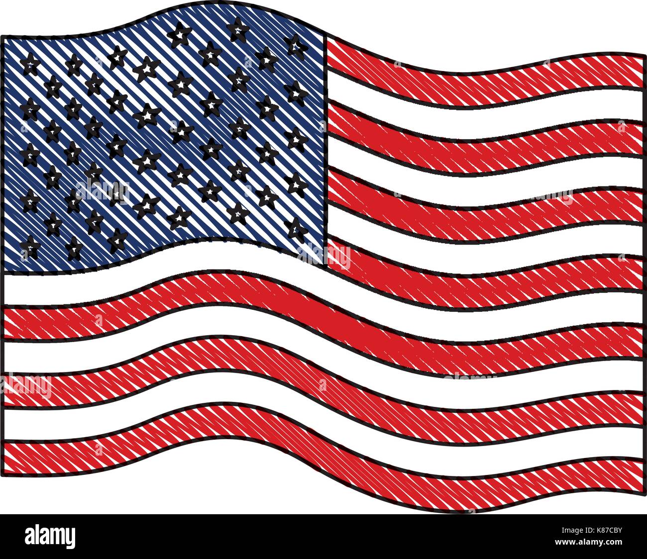 flag united states of america wave in colored crayon silhouette Stock ...