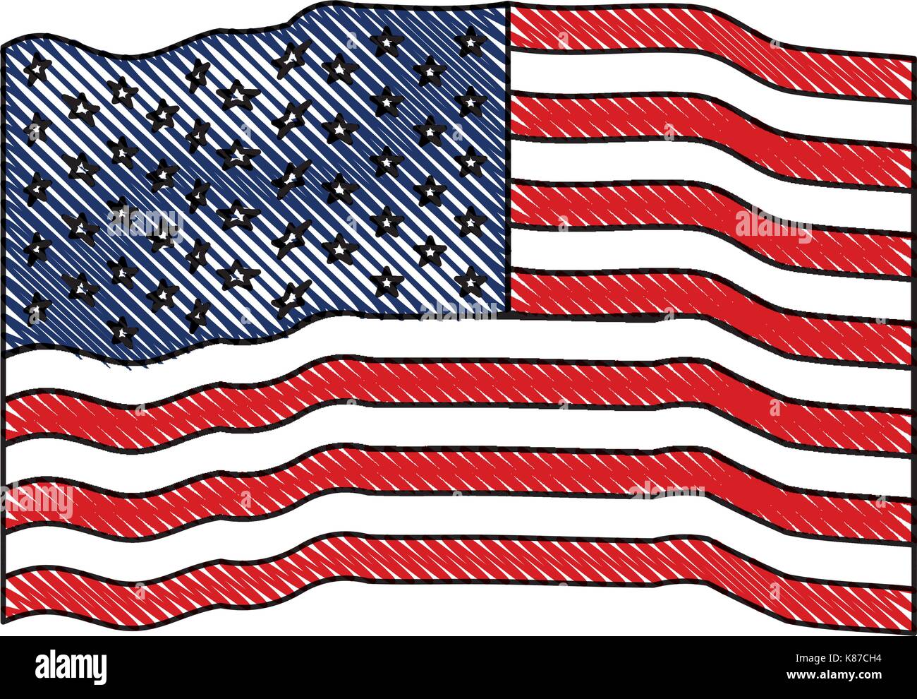 flag united states of america waving colored crayon silhouette Stock ...