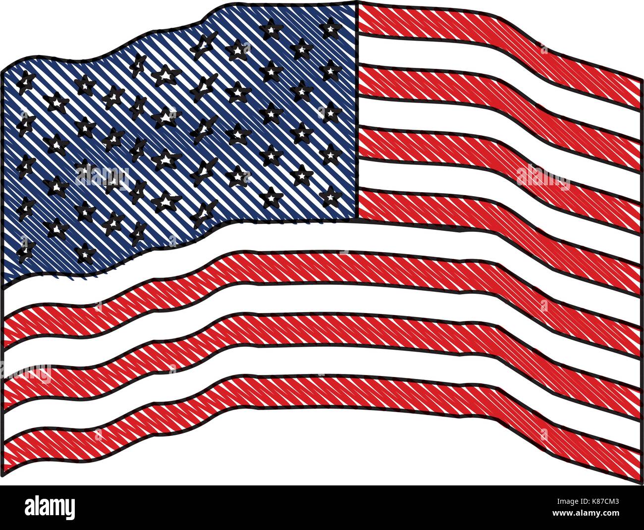 flag united states of america waving in colored crayon silhouette Stock ...