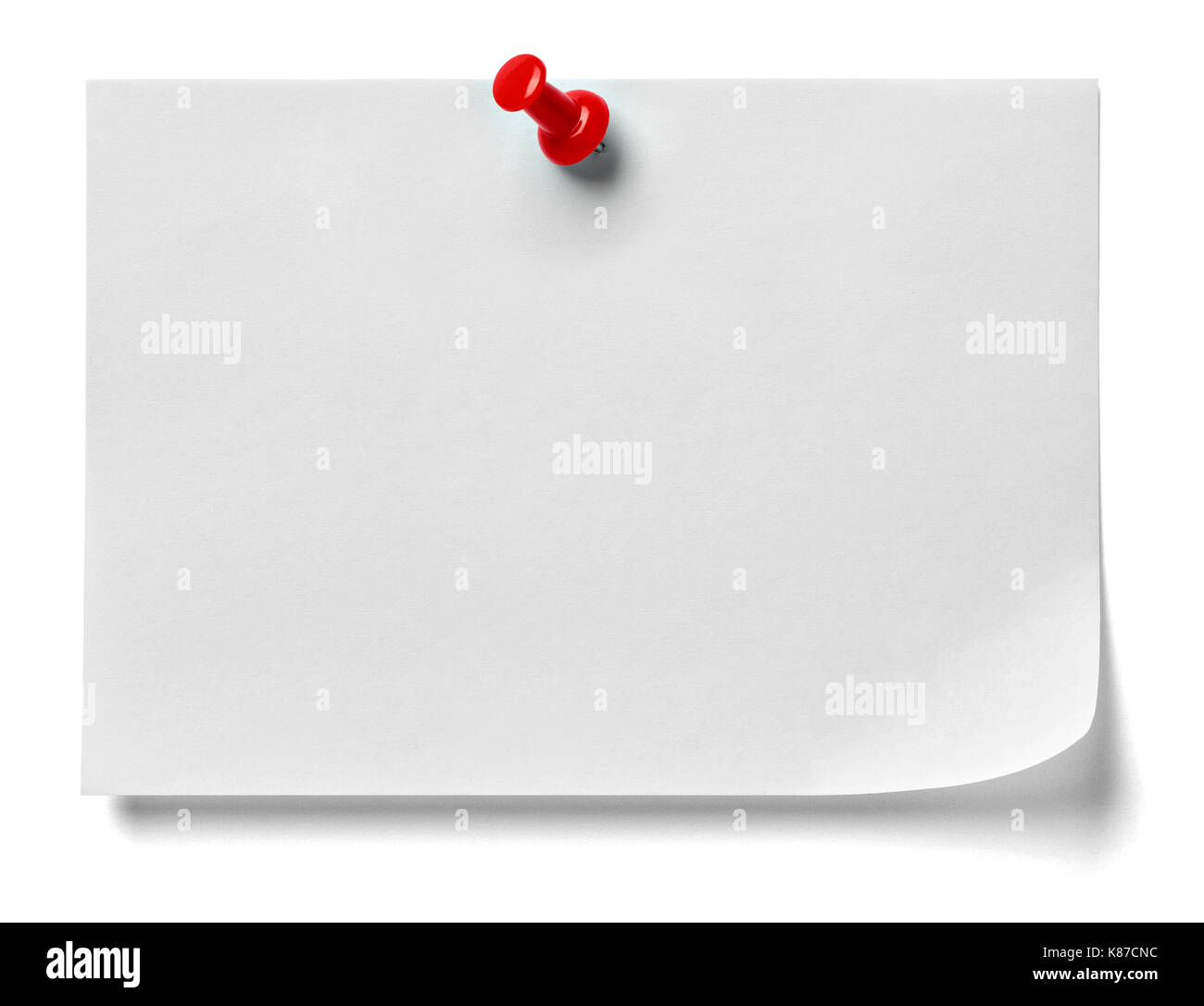 close up of a note paper with a red push pin on white background Stock ...