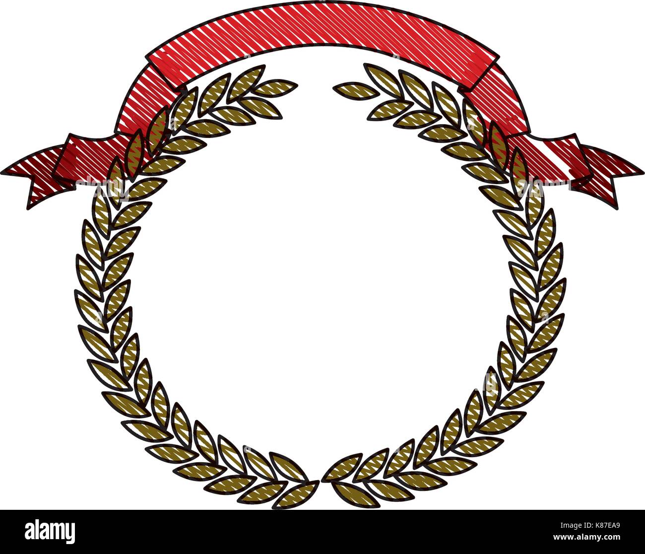 olive branch crown with ribbon on top colored crayon silhouette Stock ...