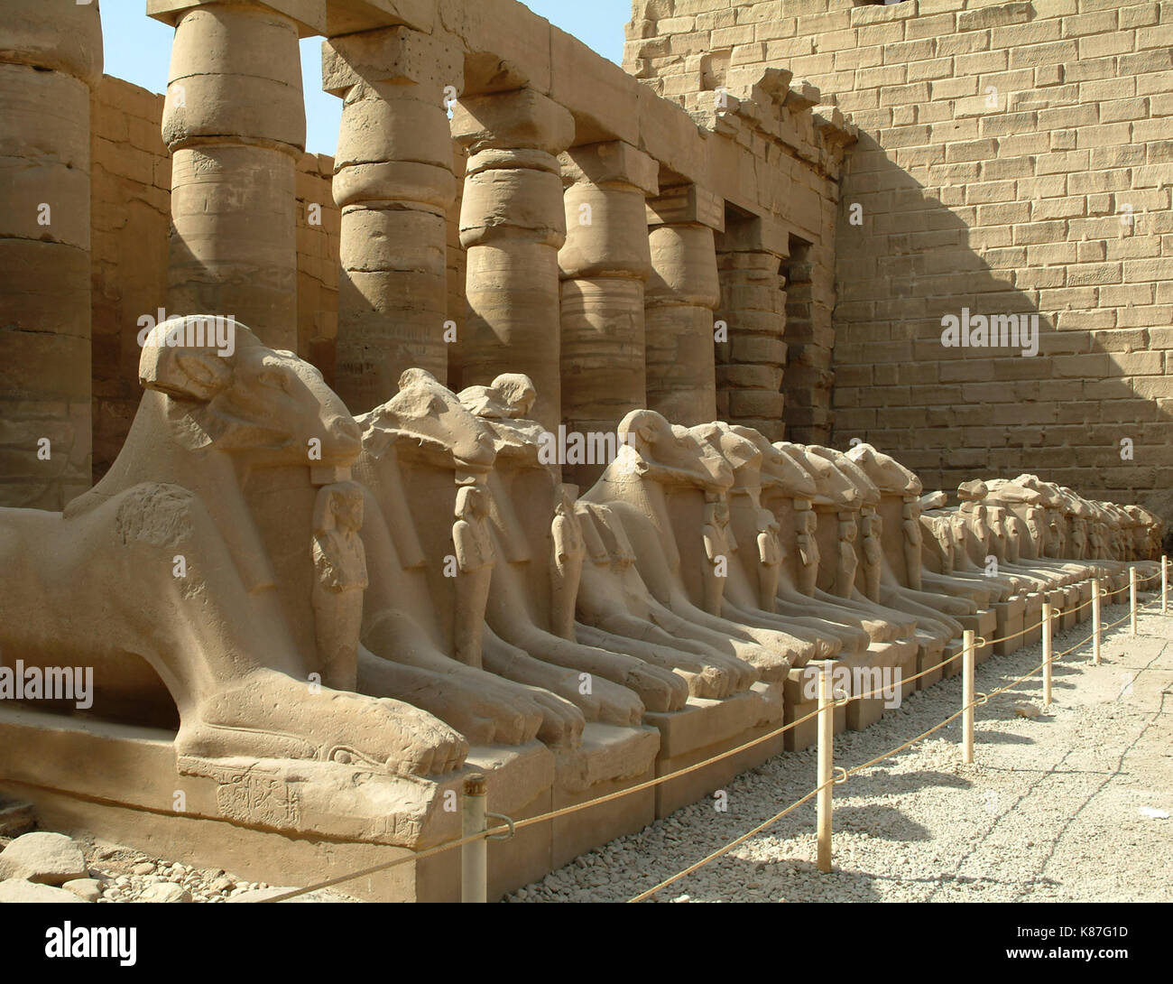 Alley of sphinxes with sheep heads, without people, Thebes, UNESCO ...