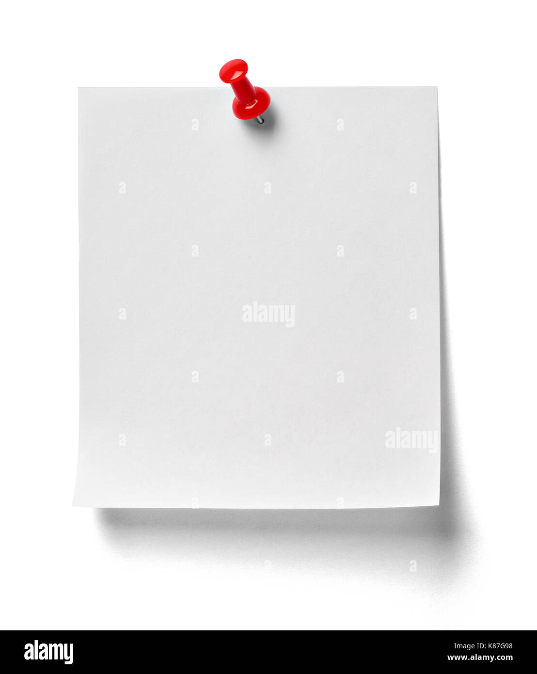 close up of a note paper with a red push pin on white background Stock ...