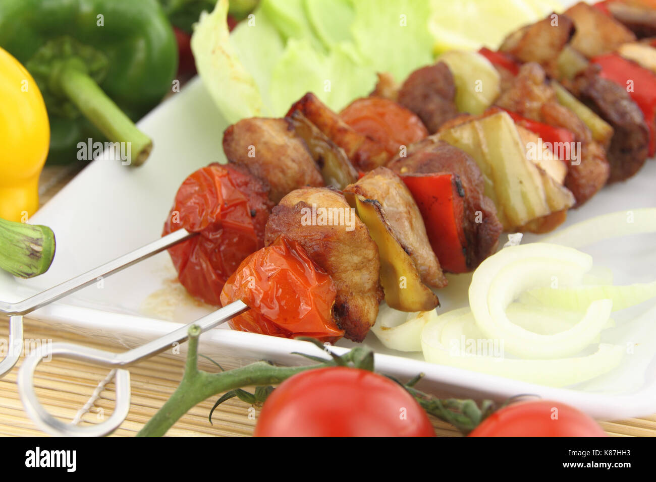 Grilled meat and vegetable skewer Stock Photo - Alamy
