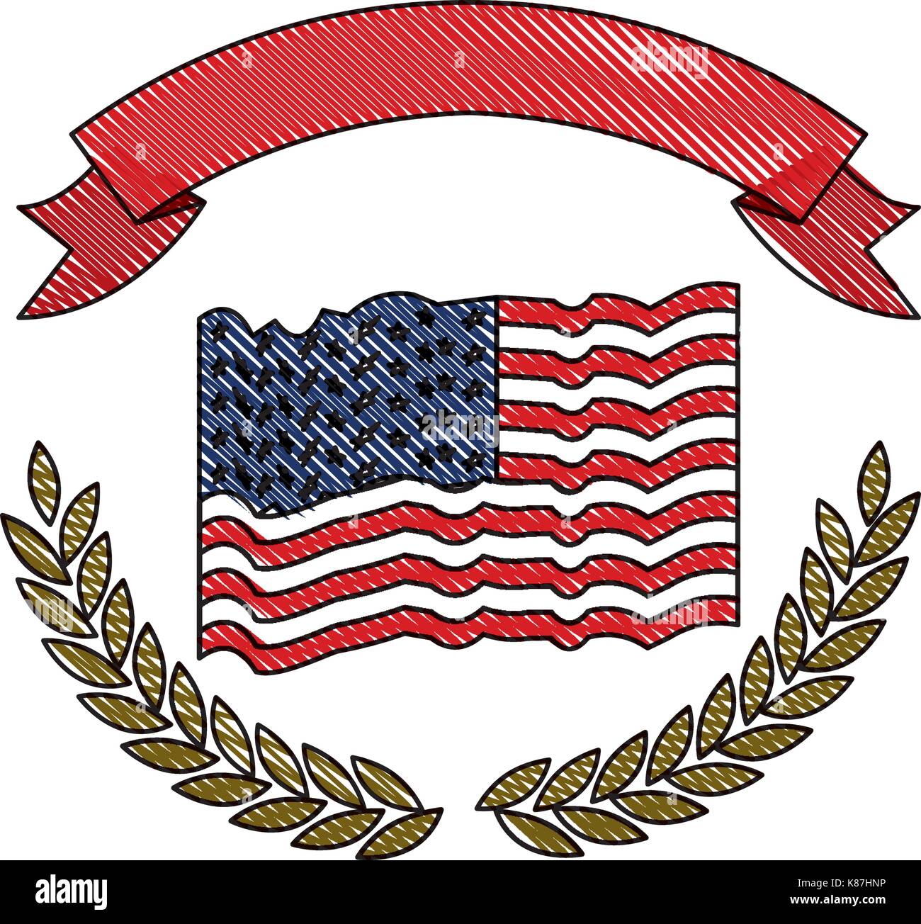 united states flag with olive branch arch on bottom and thick ribbon on ...