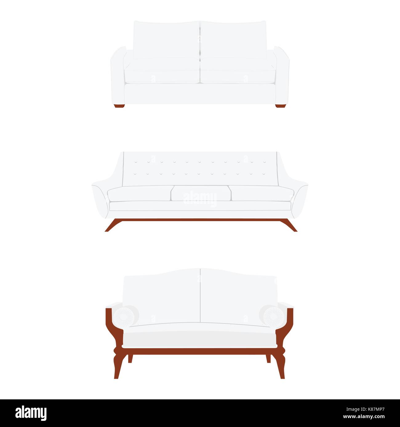Vector illustration white vintage classic sofa. Classic vintage ...