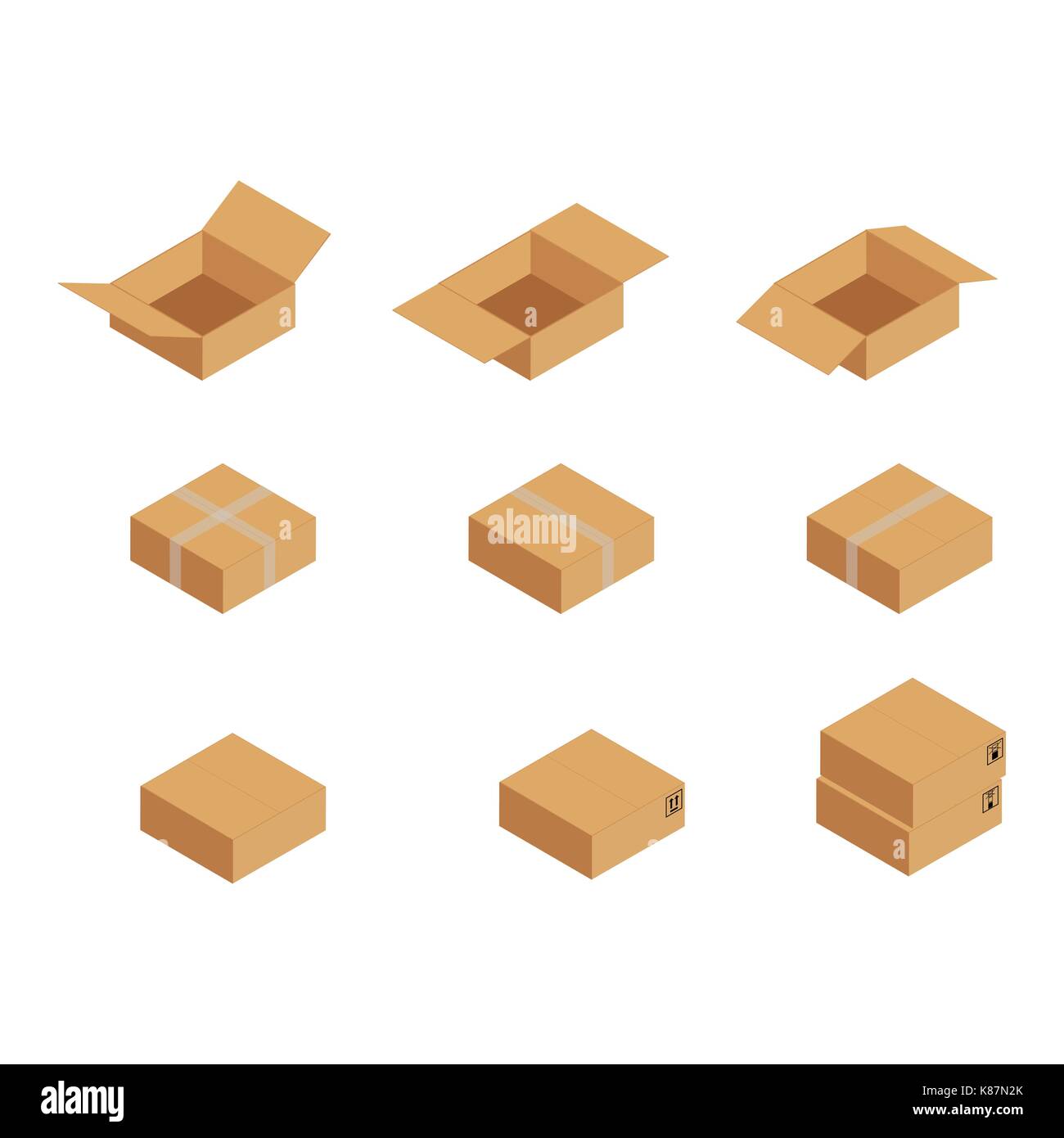 Vector illustration collection, set recycle brown box packaging ...